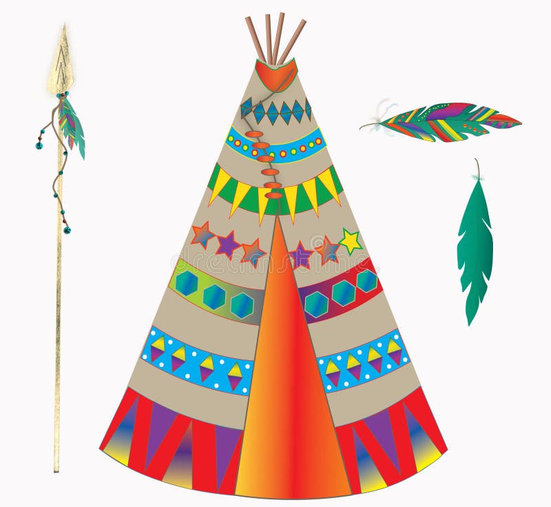 Graphics of Native American Indian Tepee, Arrow and Feathers Stock ...