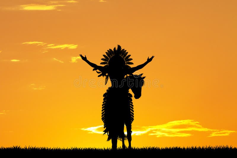 Native American Indian on Horseback at Sunset Stock Illustration ...