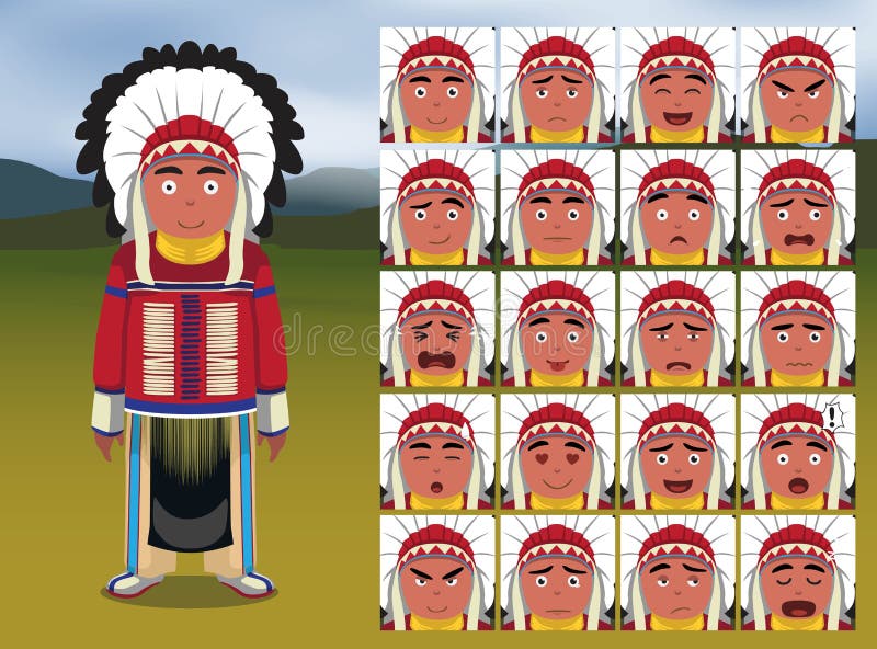 Native American Indian Woman Cartoon Emotion Faces Vector Illustration ...