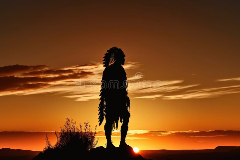 Native American Indian Man at Sunset, Illustration Generated by AI ...