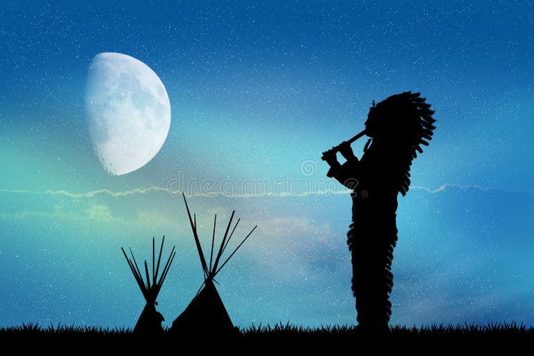 Native American Indian in the Moonlight Stock Illustration ...