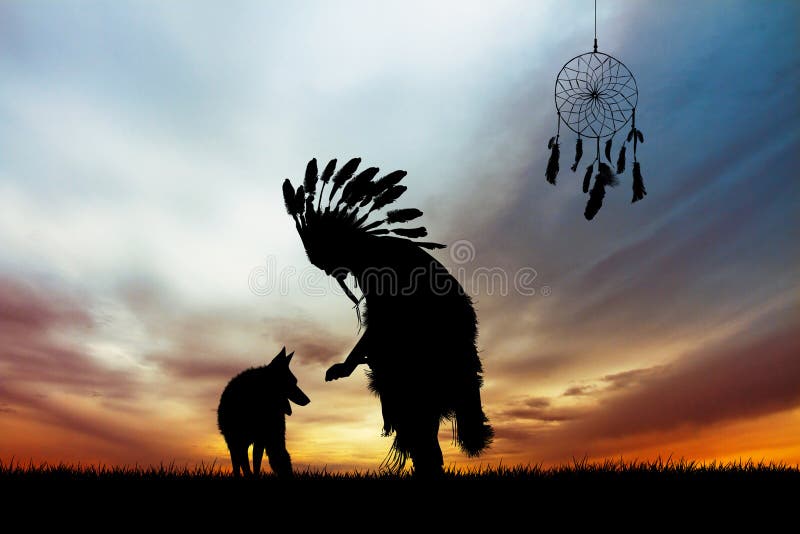 Native American Indian at Sunset Stock Illustration - Illustration of ...