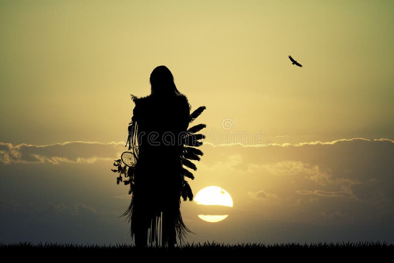Native American Indian at Sunset Stock Illustration - Illustration of ...