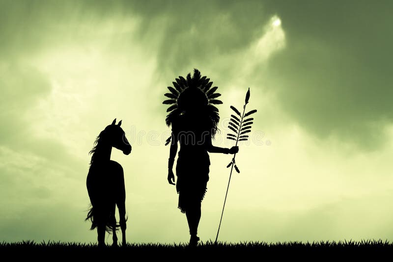 Native American Indian at Sunset Stock Illustration - Illustration of ...