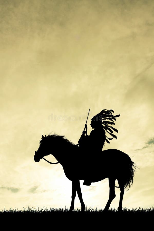 Native American Indian at Sunset Stock Illustration - Illustration of ...