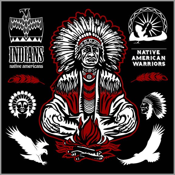 Native American Indians, Apache Tribes Set of Vector Emblems, Labels ...