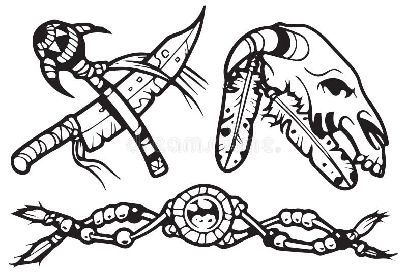 Native American Indians Outline Tattoo Set. Set of Labels and Elements ...
