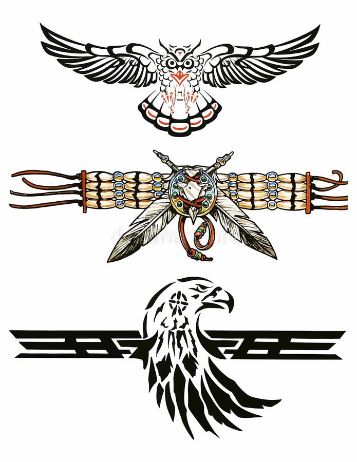 Native American Indians Tattoo Set. Set of Labels and Elements. Vector ...