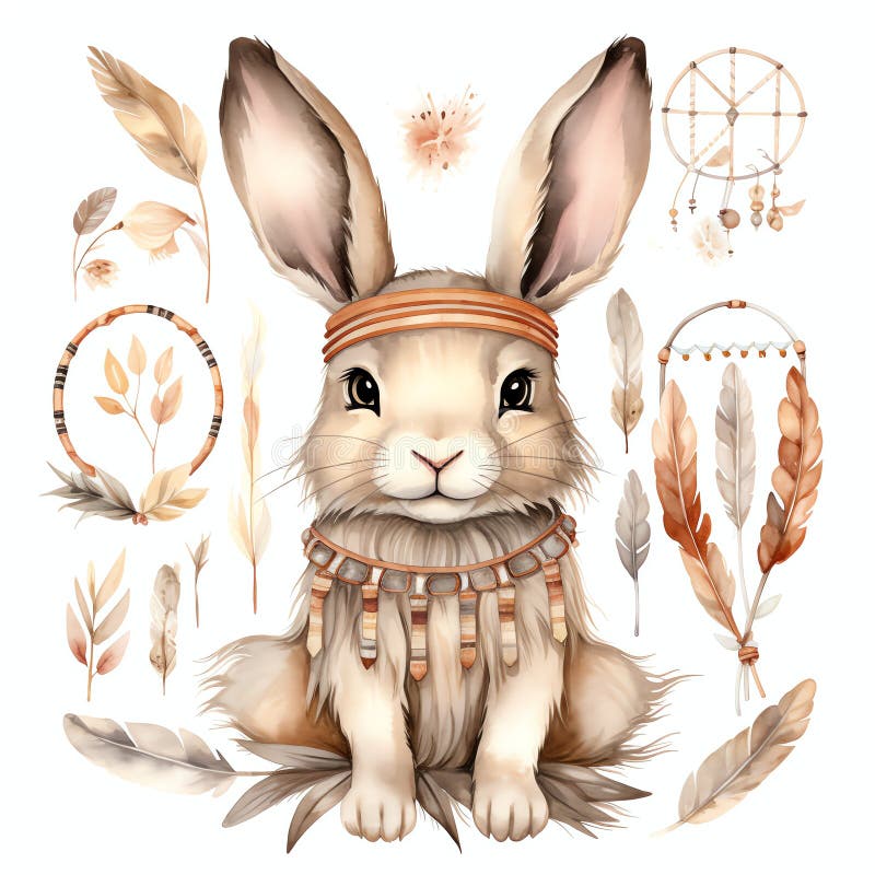 Native American Headdress Watercolor Border Stock Illustration ...