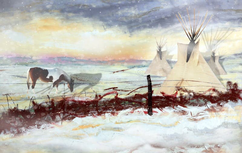 Native American Landscape stock illustration. Illustration of indians ...