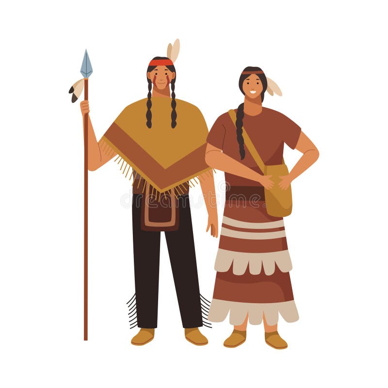 Native American Man and Woman Stock Vector - Illustration of headdress ...