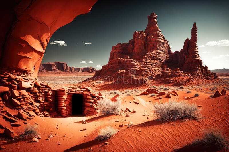 Native American Rock Desert with Red Rock Formations Stock Illustration ...