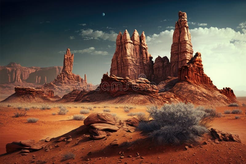 Native American Rock Desert with Red Rock Formations Stock Illustration ...