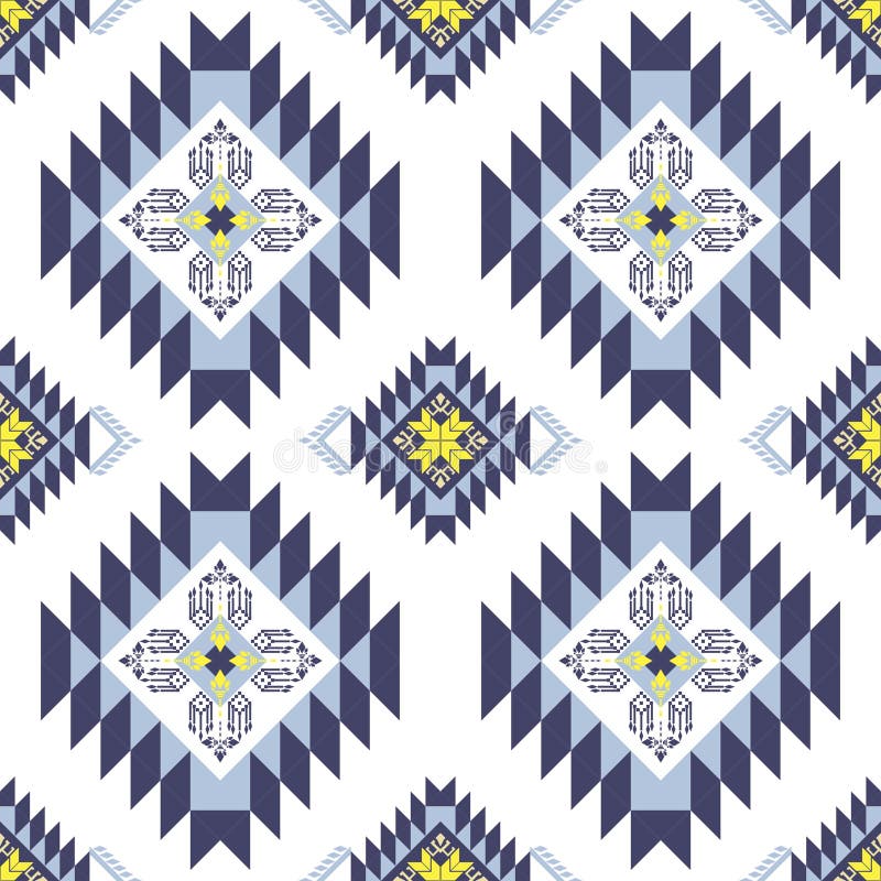 Native American Seamless Geometric Pattern. Ethnic Fabric. Navy Blue ...
