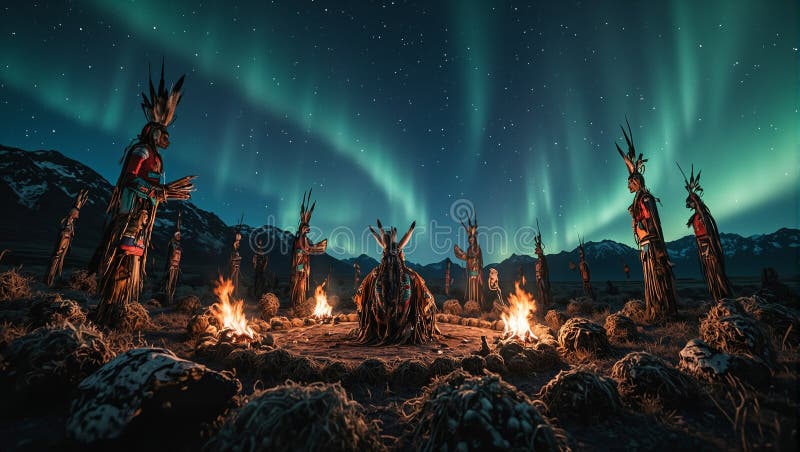 Native American Shaman Performs Ritual Under Star Filled Sky with Sage ...