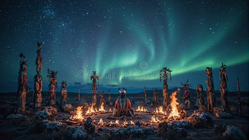 Native American Shaman Performs Ritual Under Star Filled Sky with Sage ...