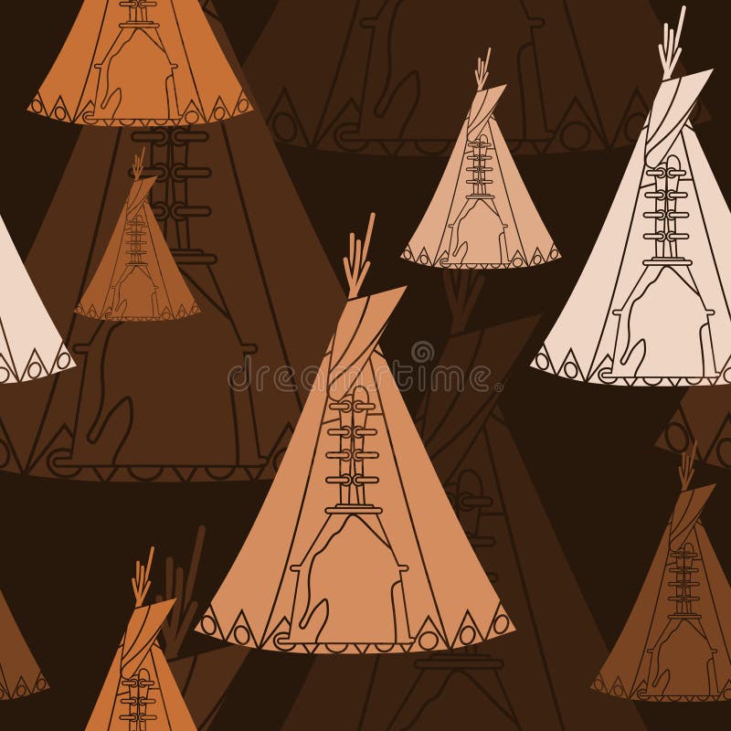 Native American Tent Vector Illustration with Dark Background Seamless ...