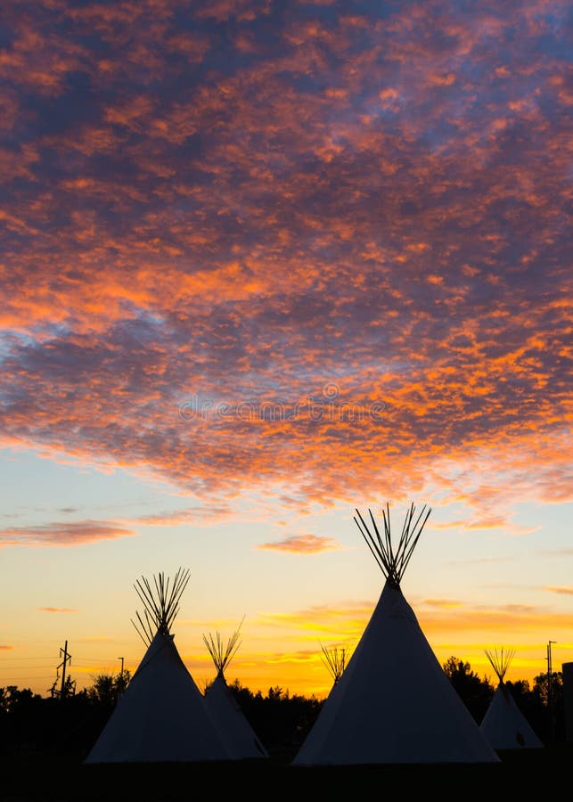 Native American Tepees on the Prairies at Sunset Stock Photo - Image of ...