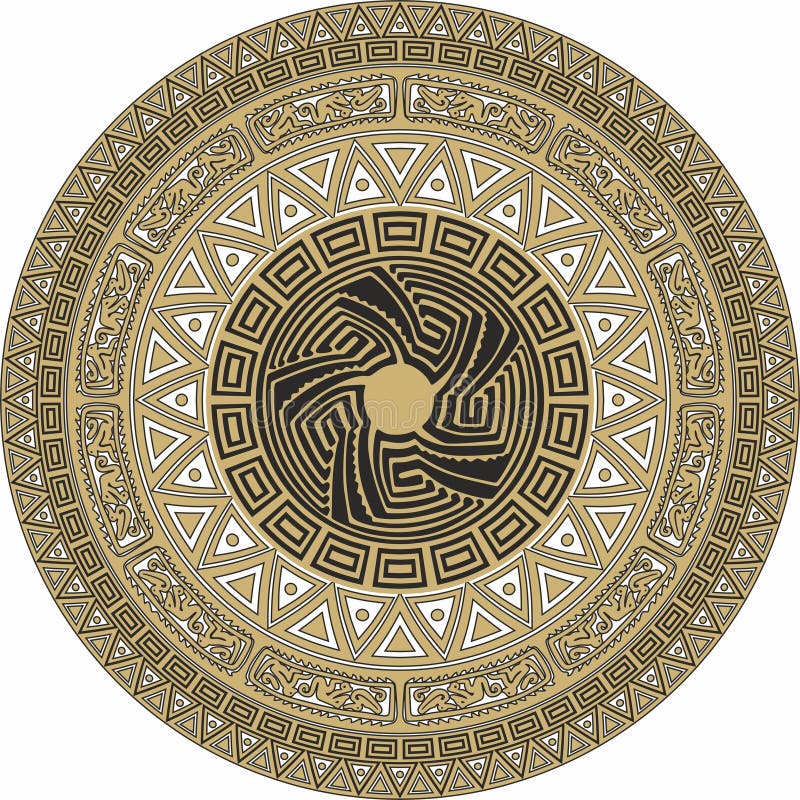 Native American Vector Round Gold with Black Pattern. Stock Vector ...