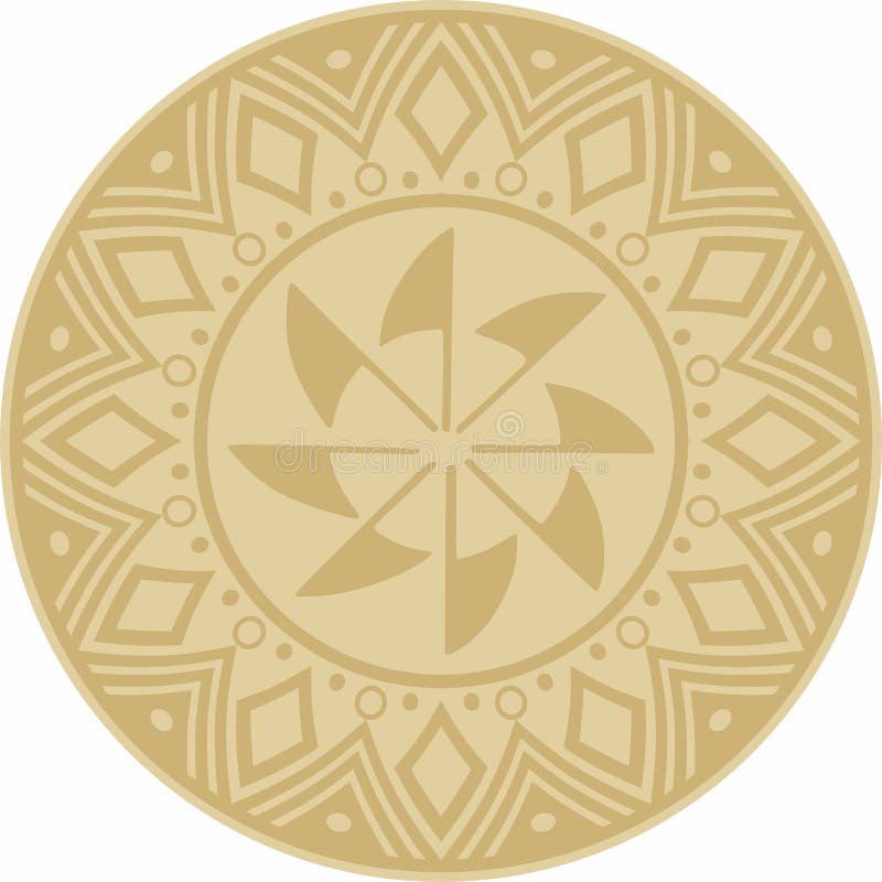 Native American Vector Round Gold Pattern. Geometric Shapes in a Circle ...
