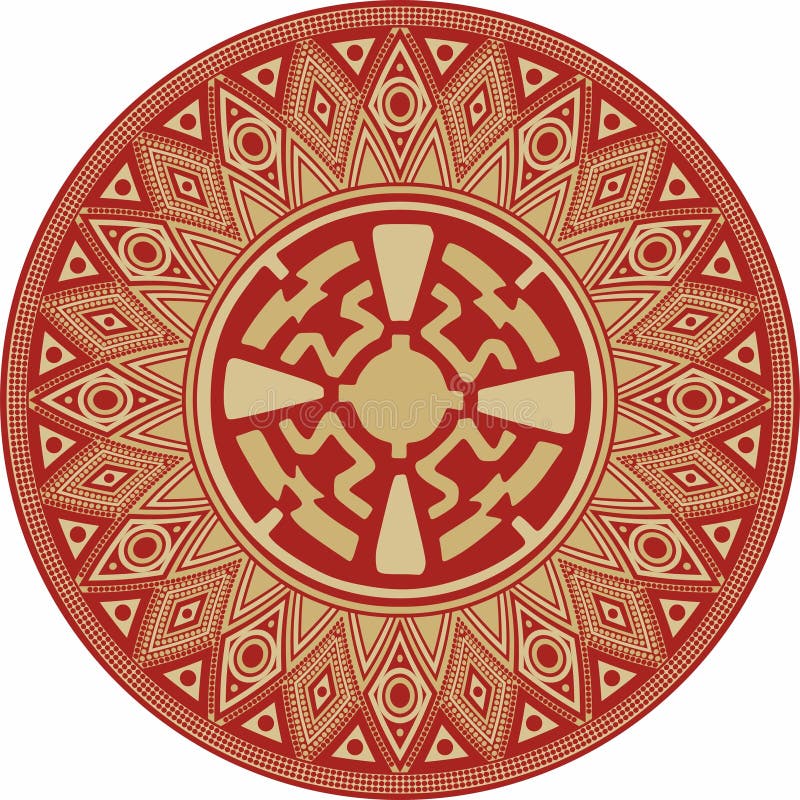 Native American Vector Round Gold with Red Pattern. Stock Vector ...