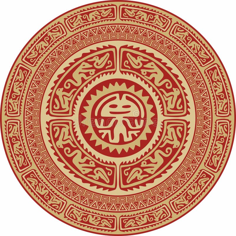 Native American Vector Round Gold with Red Pattern. Stock Vector ...