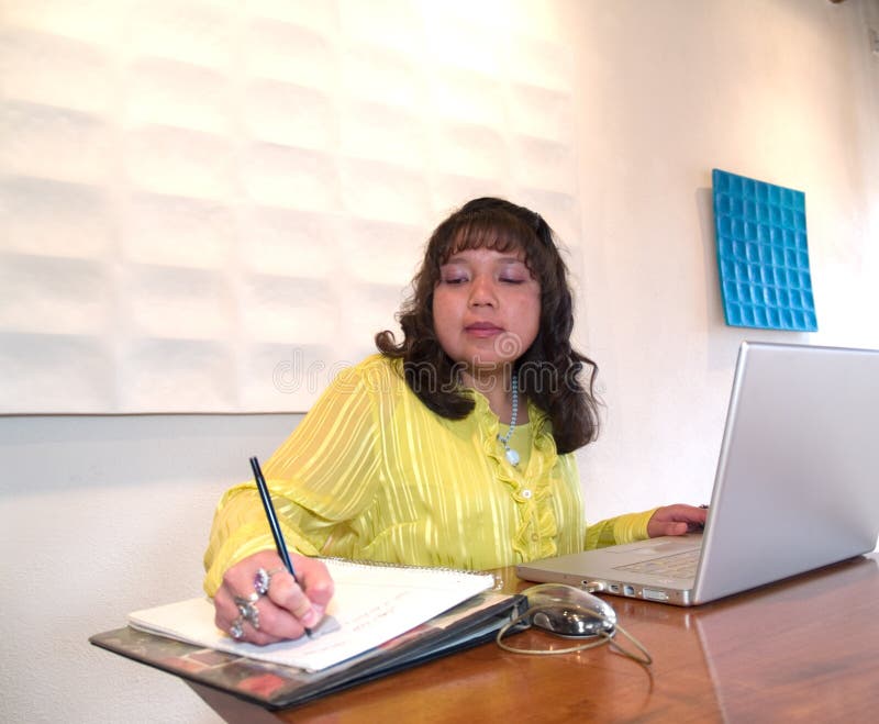 Native American Woman Working on Her Laptop Stock Photo - Image of ...