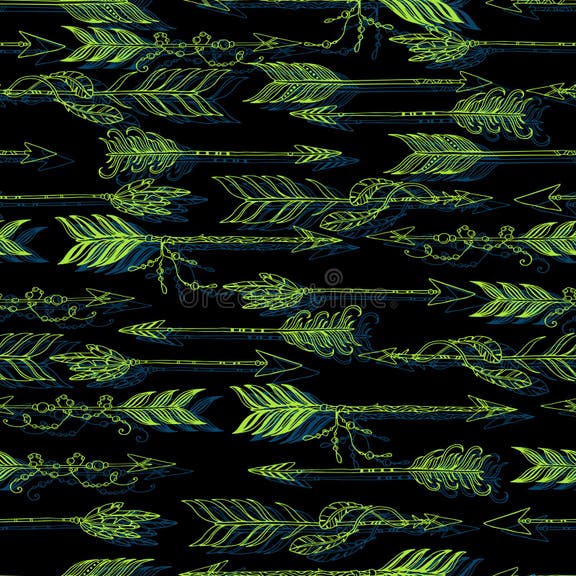 Native Boho Aztec Ethnic Arrows with Beads and Feathers Vector Seamless ...
