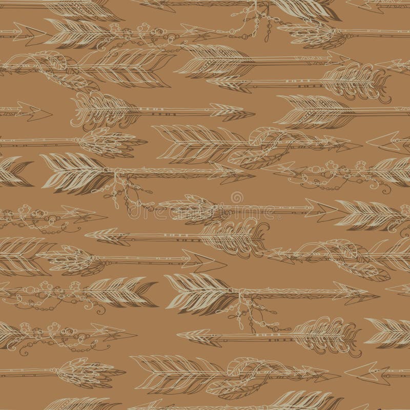 Native Boho Aztec Ethnic Arrows with Beads and Feathers Vector Seamless ...