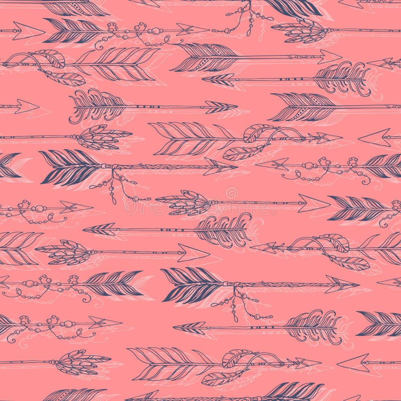 Native Boho Aztec Ethnic Arrows with Beads and Feathers Vector Seamless ...