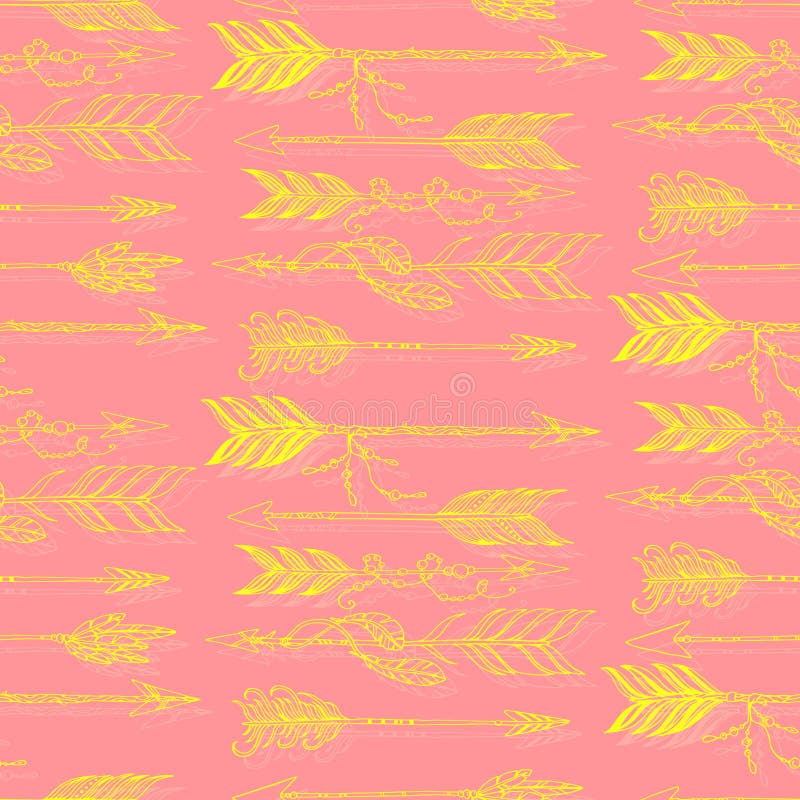 Native Boho Aztec Ethnic Arrows with Beads and Feathers Vector Seamless Pattern Hand Drawn ...