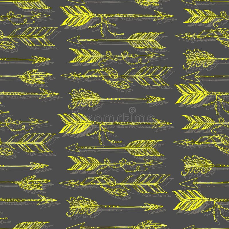 Native Boho Aztec Ethnic Arrows with Beads and Feathers Vector Seamless ...