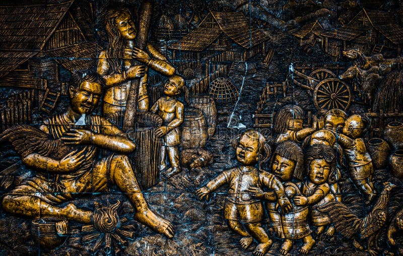 Native Culture Thai Stucco on the Temple Wall Stock Image - Image of ...