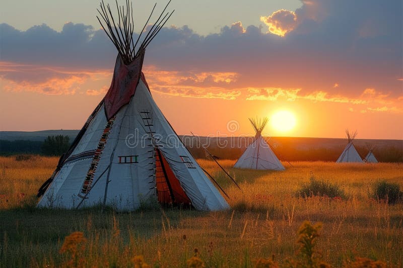 Native Elegance Teepee in North American Prairies at Sunset Stock ...