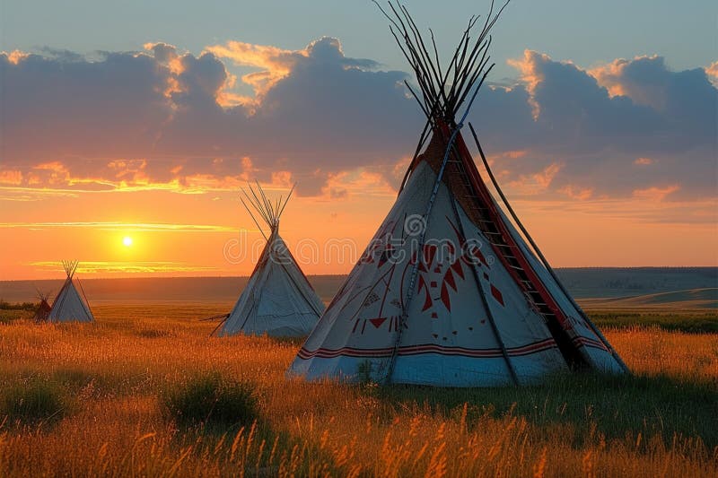 Native Elegance Teepee in North American Prairies at Sunset Stock ...