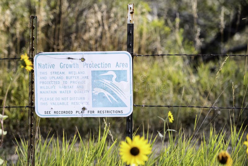 Native Growth Wildlife Habitat Protection Area Sign Stock Image - Image ...