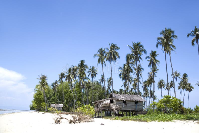 Native Huts on Tropical Island Stock Photo - Image of relaxing, remote ...