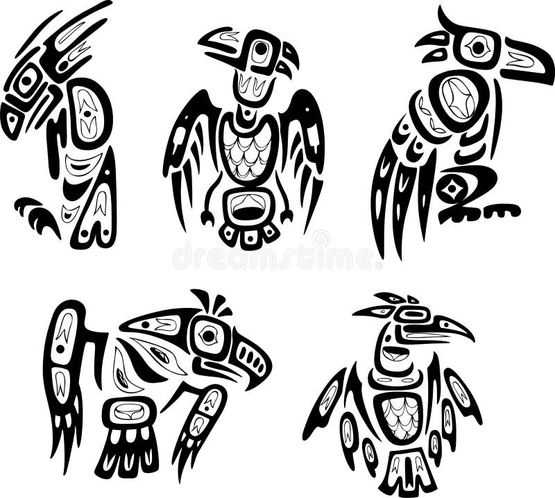 Native Indian Shoshone Tribal Drawings. Eagles Stock Vector ...