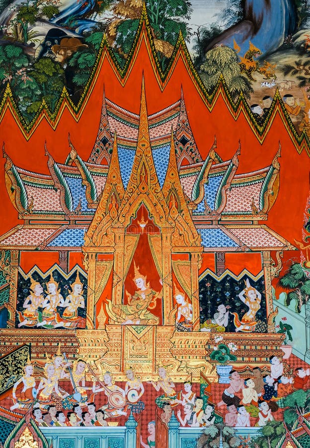 Native Thai mural painting stock image. Image of mythology - 55880947