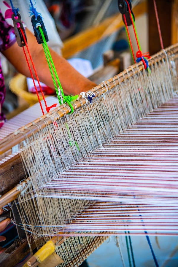 Native Thread on Thai Traditional Weaving Machine Stock Photo - Image ...