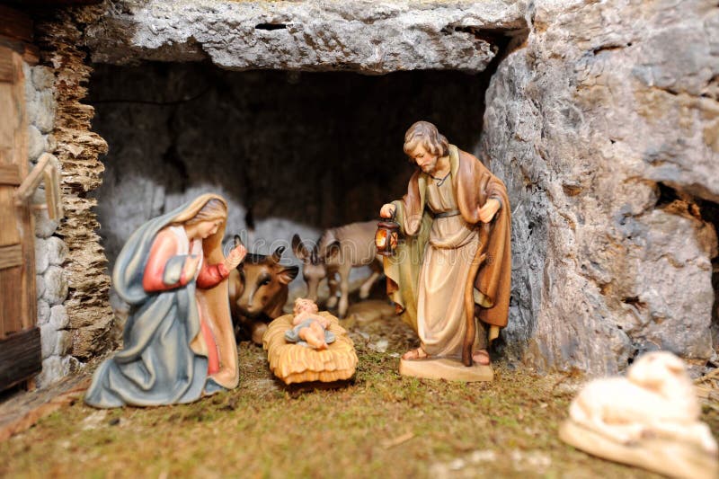 Nativity Scene at Christmas Time Stock Photo - Image of night, peaceful ...