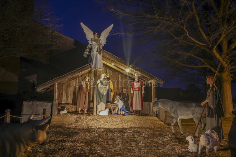 Nativity Scene at the Church Stock Photo - Image of manger, donkey ...