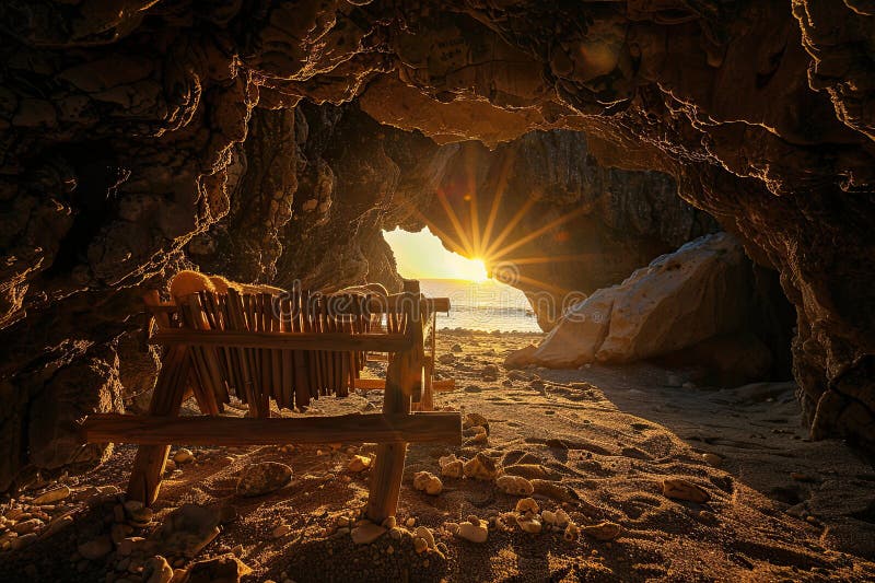 A Nativity Scene Depicting a Cave with Light Shining from Above Stock ...