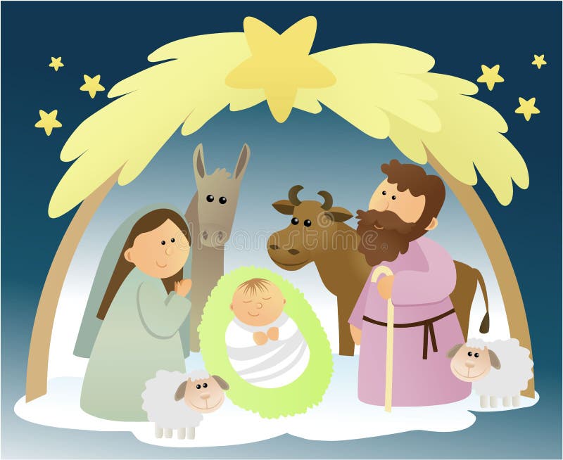 Christmas Nativity Scene with Holy Family Stock Vector - Illustration ...