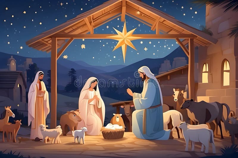 A nativity scene of Jesus stock illustration. Illustration of christian ...