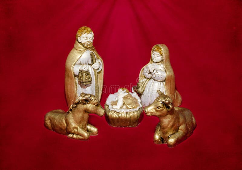 Nativity Scene on Red Background Stock Image - Image of bible ...