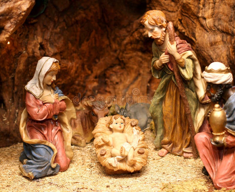 Nativity Scene with Statues of Hand-decorated Pottery 2 Stock Image ...