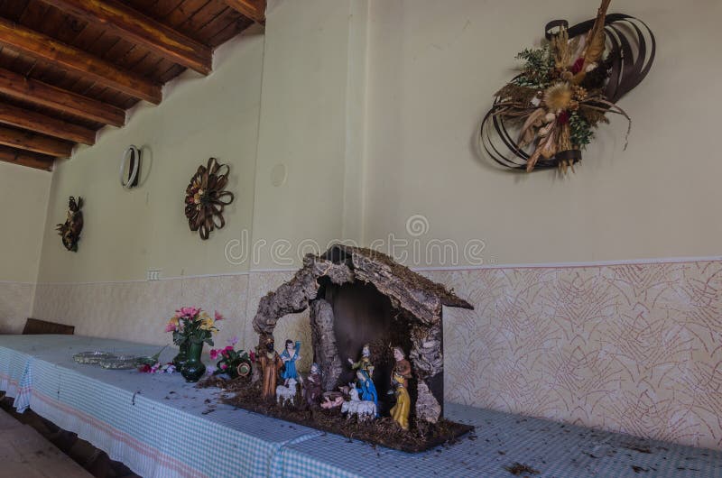 Nativity Scene on a Table Detail Stock Photo - Image of places ...