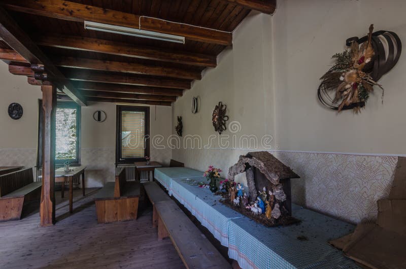 Nativity Scene on a Table of a Inn Stock Photo - Image of building ...