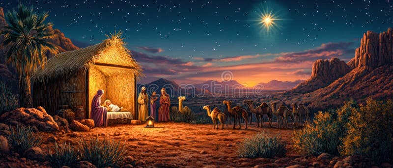 Nativity Scene with Three Wise Men and Star of Bethlehem Stock ...